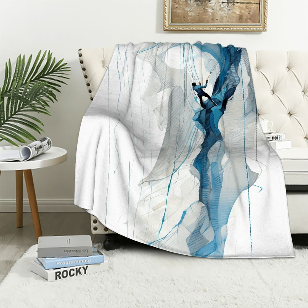 COMIO Blue Grey Modern Geometric Throw Blanket, Watercolor Deep Blue ...