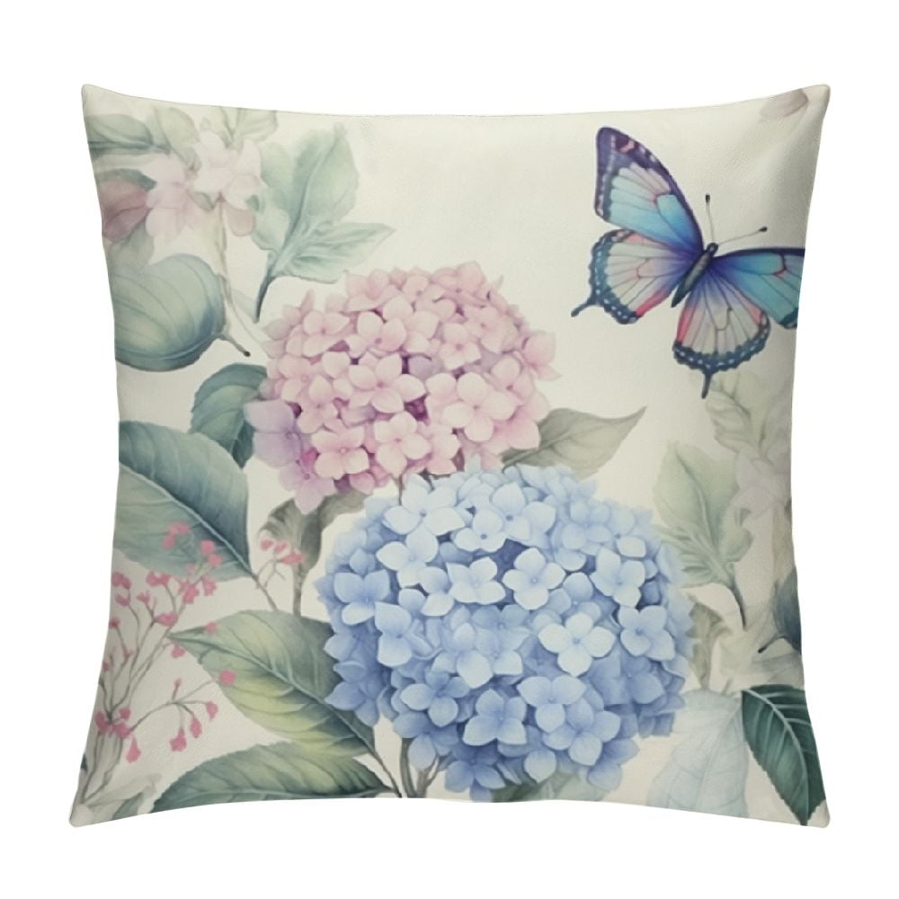 Comio Blue Hydrangea Pillow Covers Spring Summer Floral Throw Pillows
