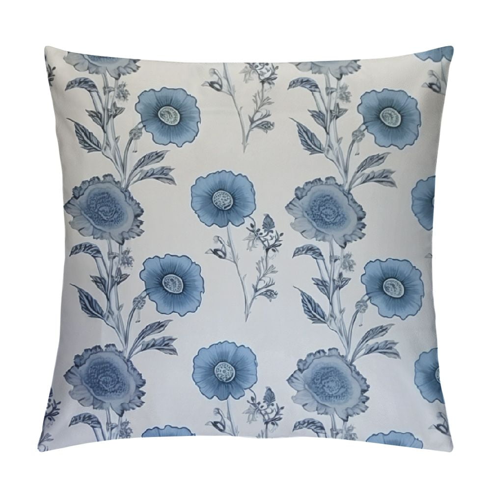 Comio Blue Mughal Flower In Monsoon Throw Pillow Cushion Chinoiserie