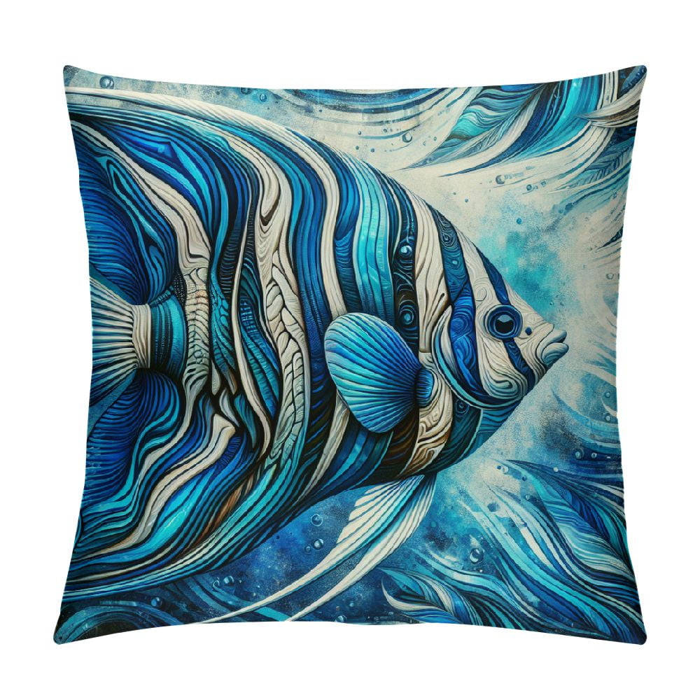 QZHH Blue Ocean Beach Outdoor Throw Pillow Covers Fish Decorative Throw ...