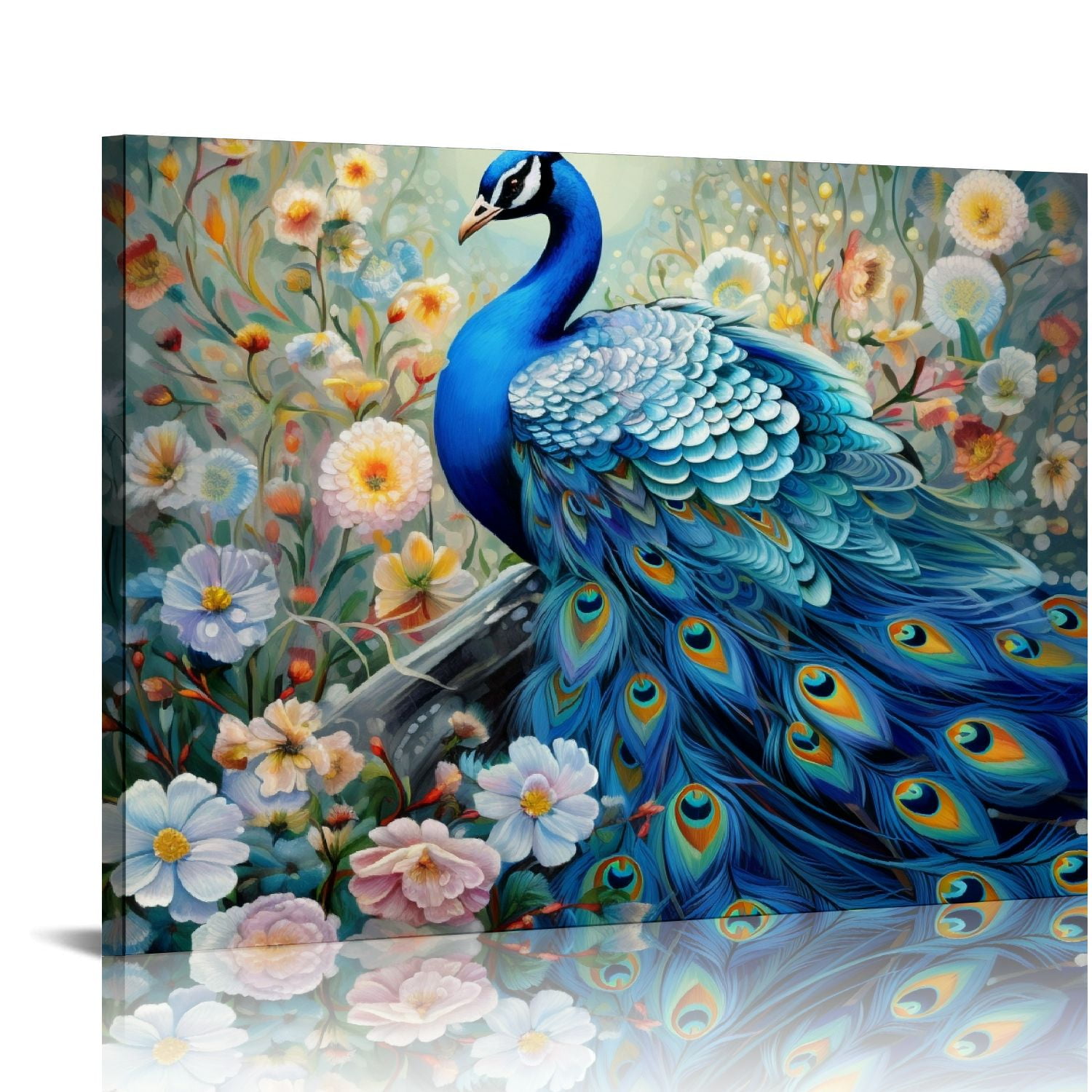 MLJA Blue Peacock Canvas Wall Art Animal Painting Print Peacock and ...