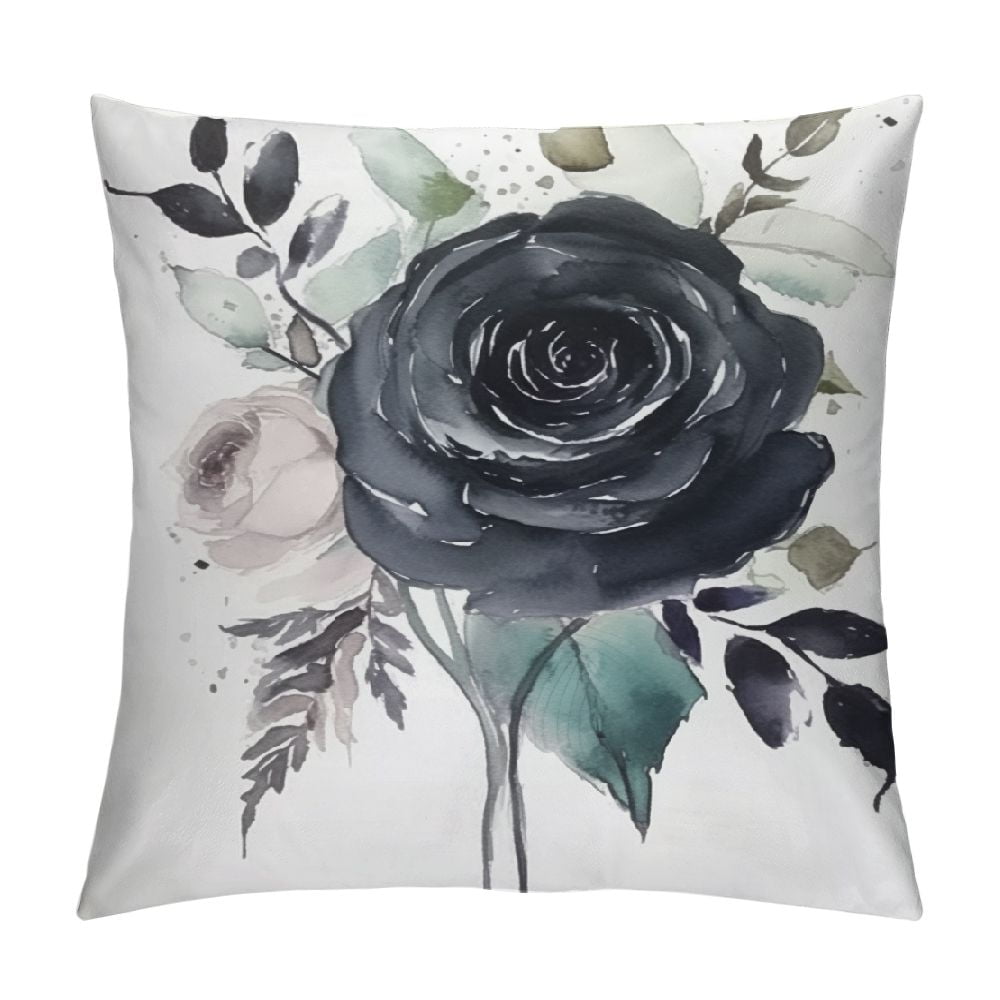Comio Blue Pillow Covers Boho Roses Flower Throw Pillow Cover