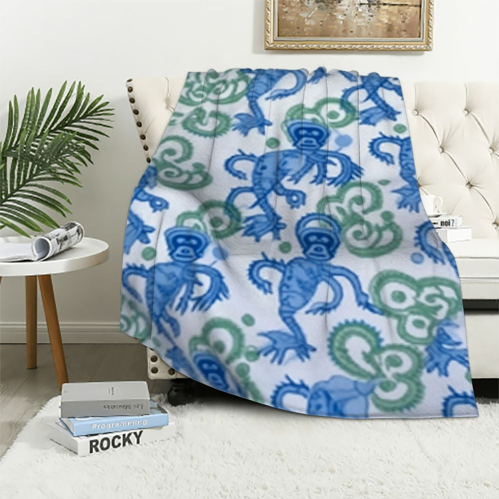 COMIO Blue Rabbit Monkey Flannel Throw Blanket Ultra-Soft Cozy Fluffy ...