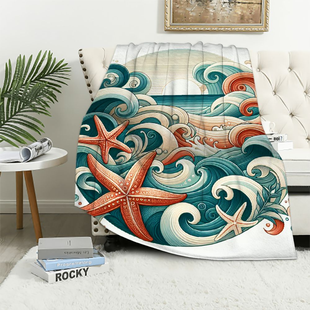COMIO Blue Sea Waves Throw Blanket Ocean Beach Coastal Blanket for ...