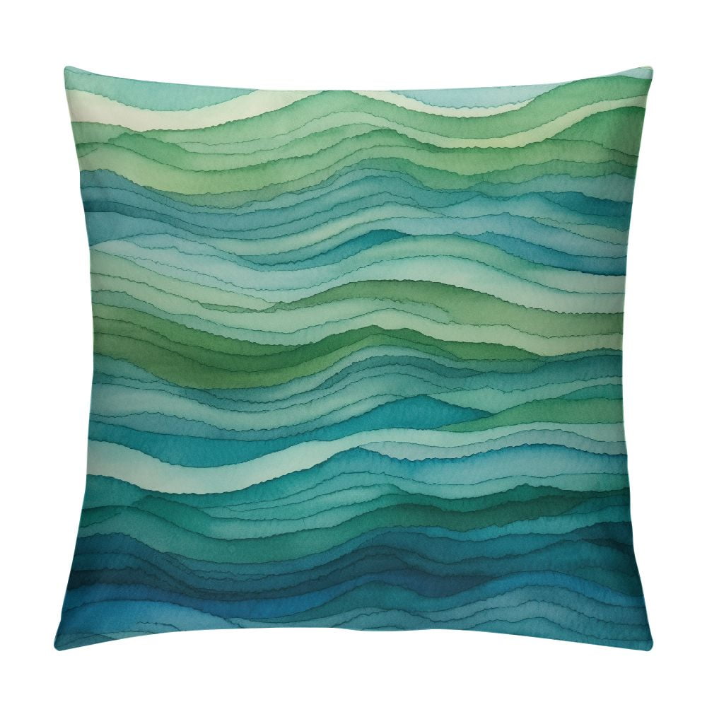 MLJA Blue Teal and Green Pillow Covers ,Watercolor Striped Waves ...