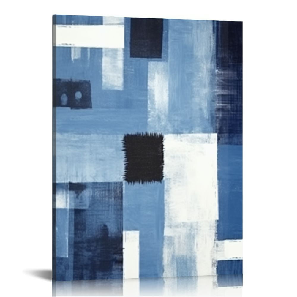 COMIO Blue Wall Art White and Blue Abstract Wall Art Modern Painting ...