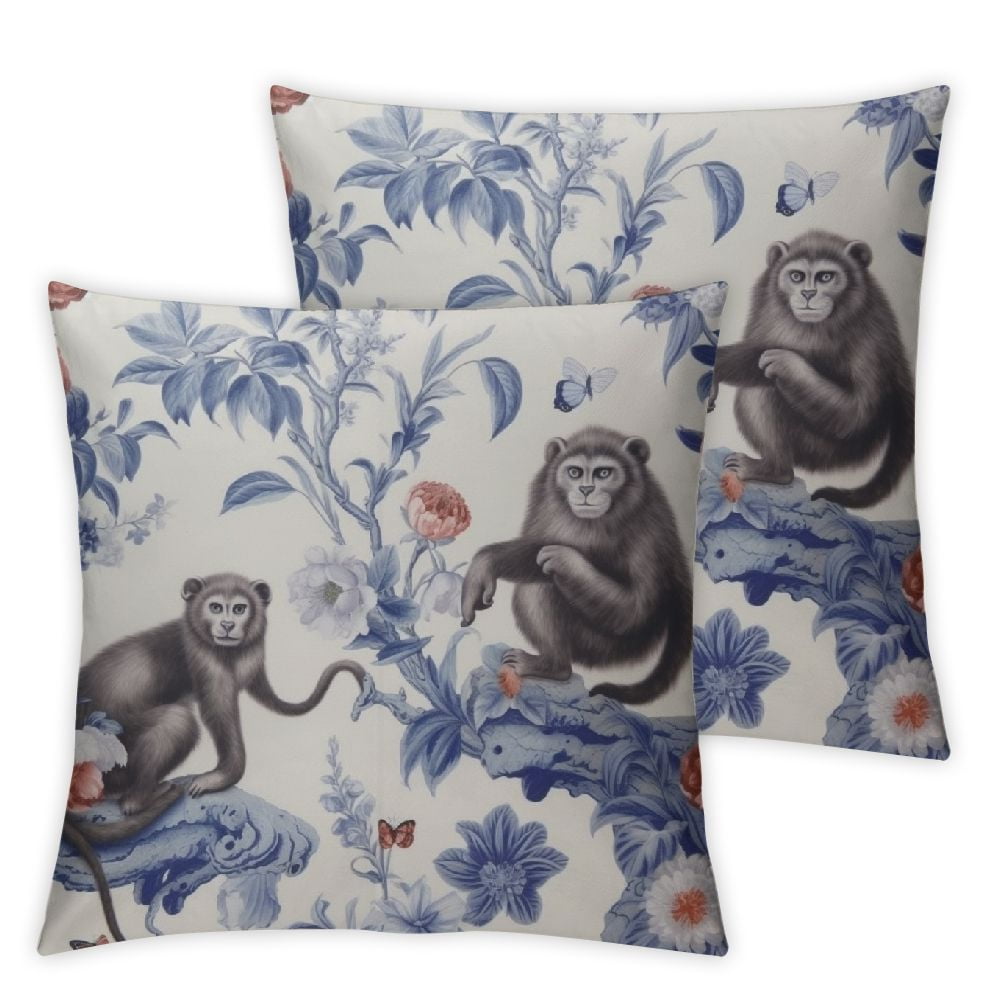 COMIO Blue and White Chinoiseire Monkey Tiger Decorative Pillow Covers ...