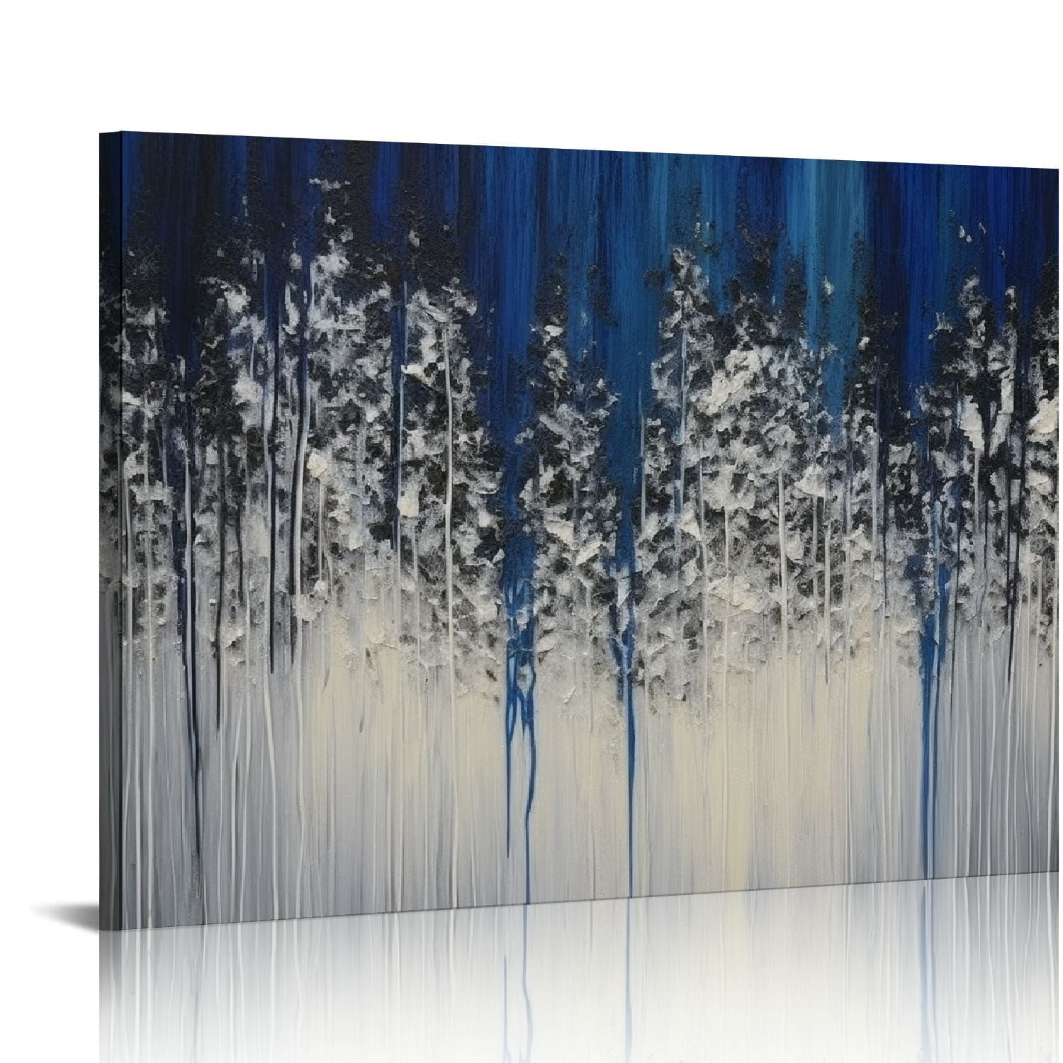 COMIO Blue & Silver Canvas Wall Art, Painted Abstract Wall Art on ...