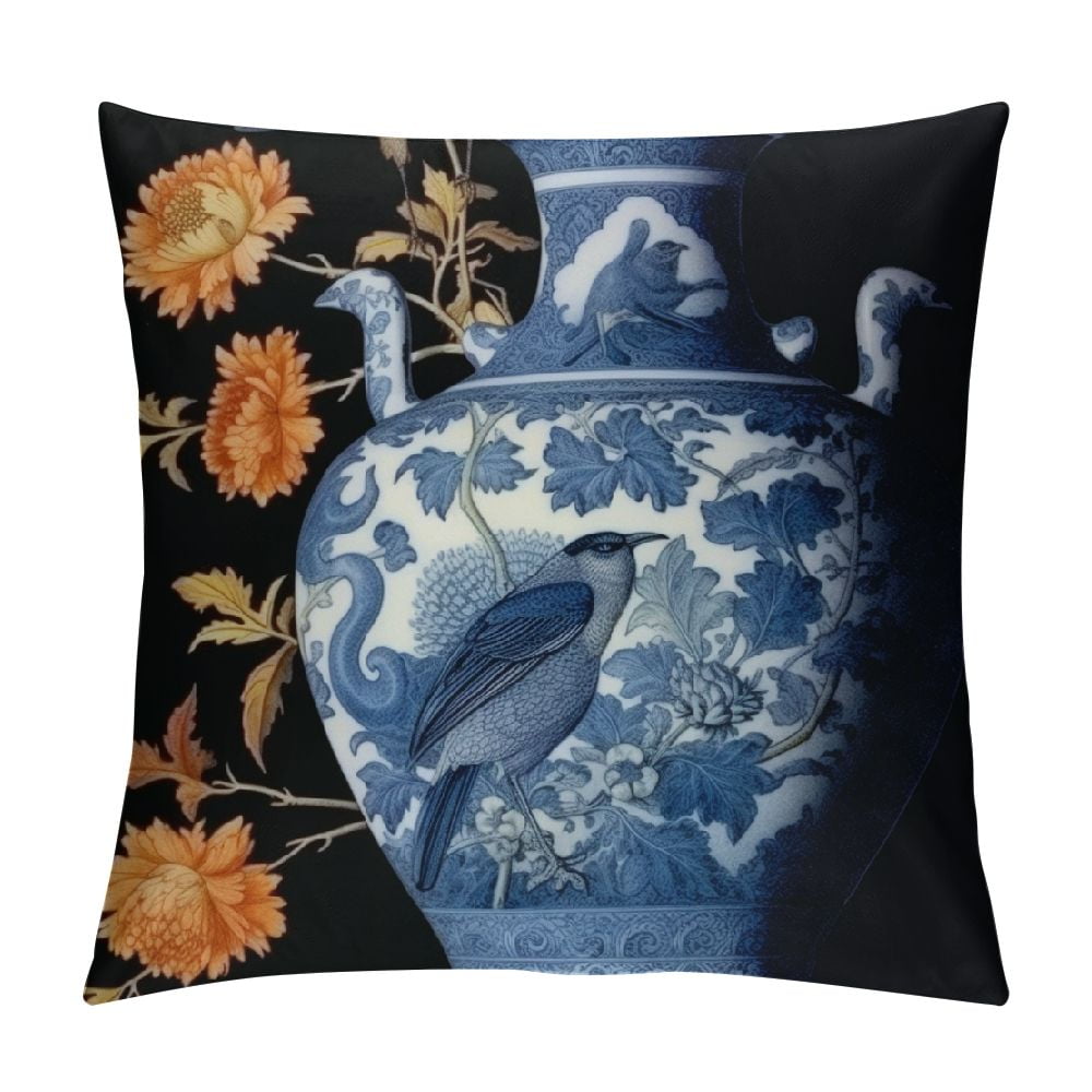 COMIO Blue and White Porcelain Farmhouse Pillow Covers Blue Chinoiserie ...