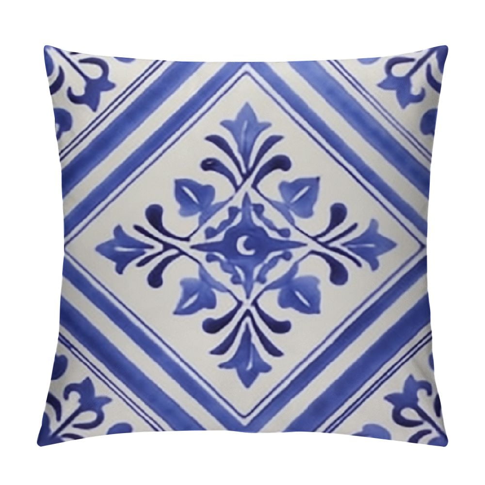 COMIO Blue and White Porcelain Pillowcase Short Plush Fabric Back ...