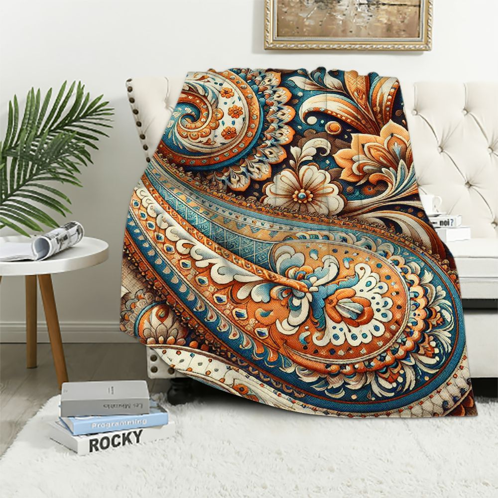 COMIO Bohemian Quilted Throw Blanket – Reversible Floral Paisley, Soft ...