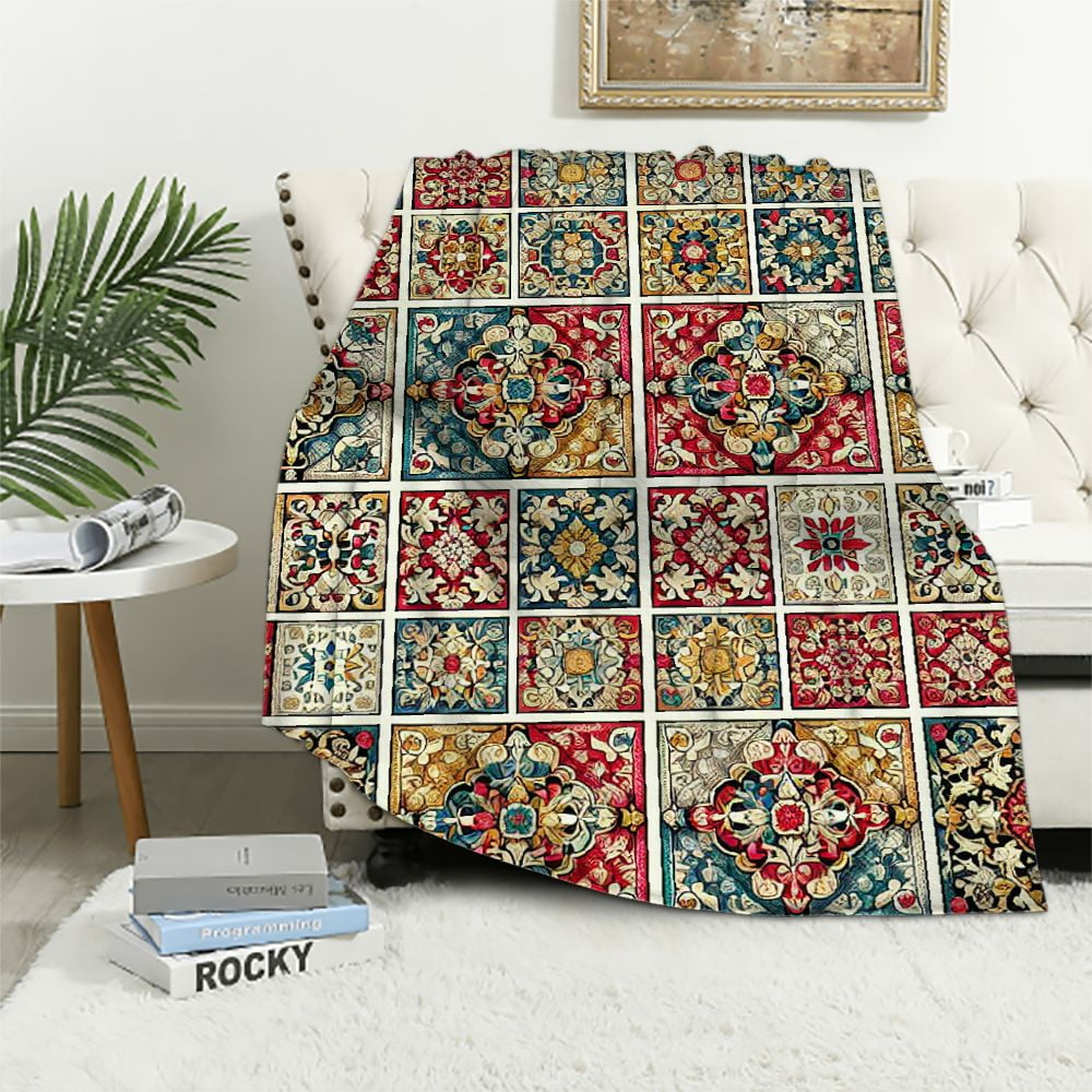 COMIO Bohemian Tribal Throws Blankets Reversible Colorful Red Blue Boho ...