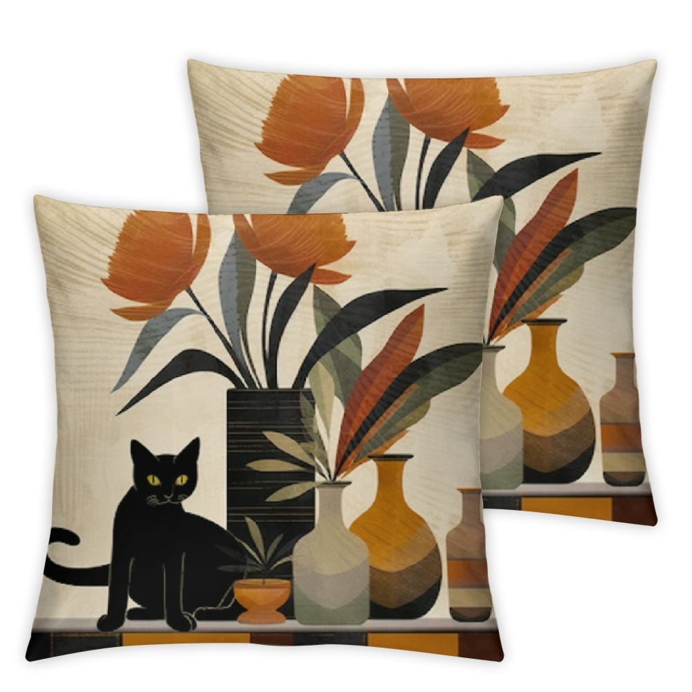 COMIO Boho Abstract Cat Plant Sunset Decorative Throw Pillow Covers Set ...