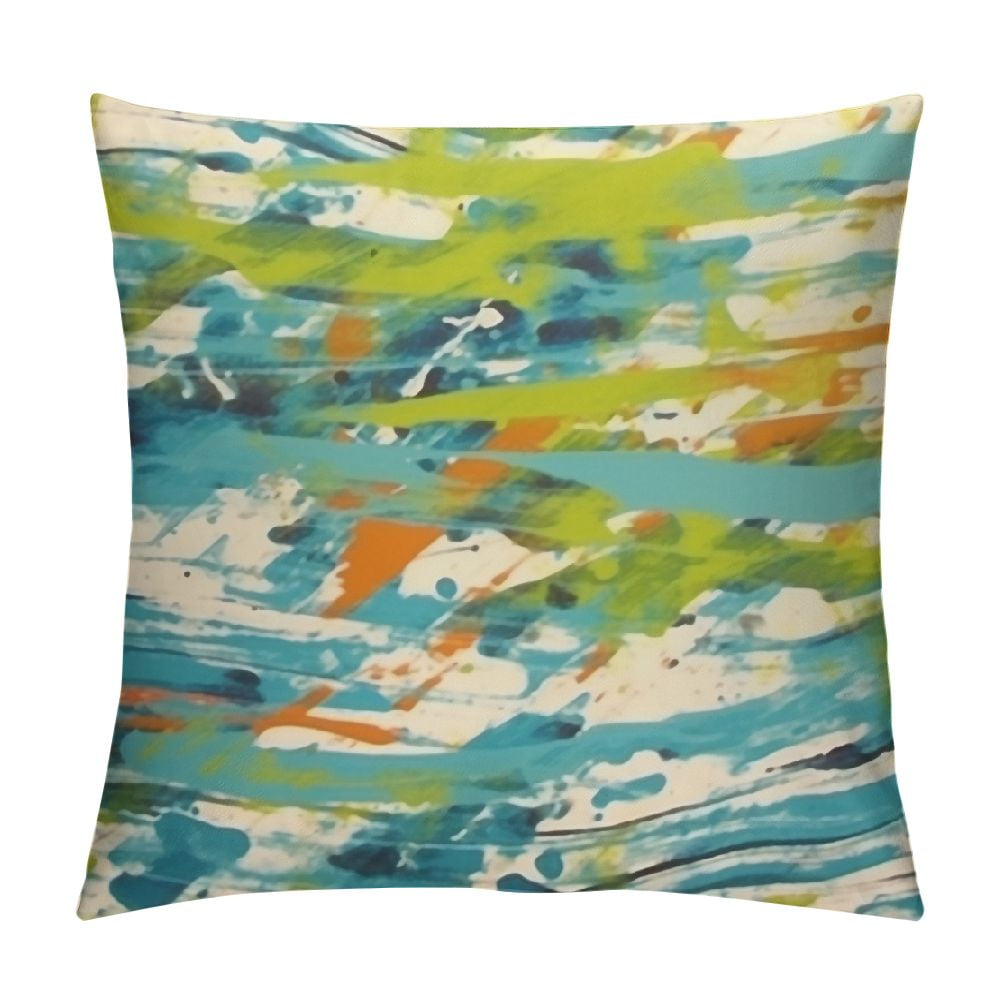 QZHH Boho Accent Pillow Covers,Art Tainted Pattern Blue and Orange Fall ...