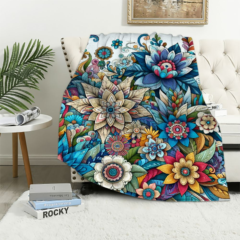 COMIO Boho Floral Blanket Colorful Flowers Bohemian Throw Gifts for ...