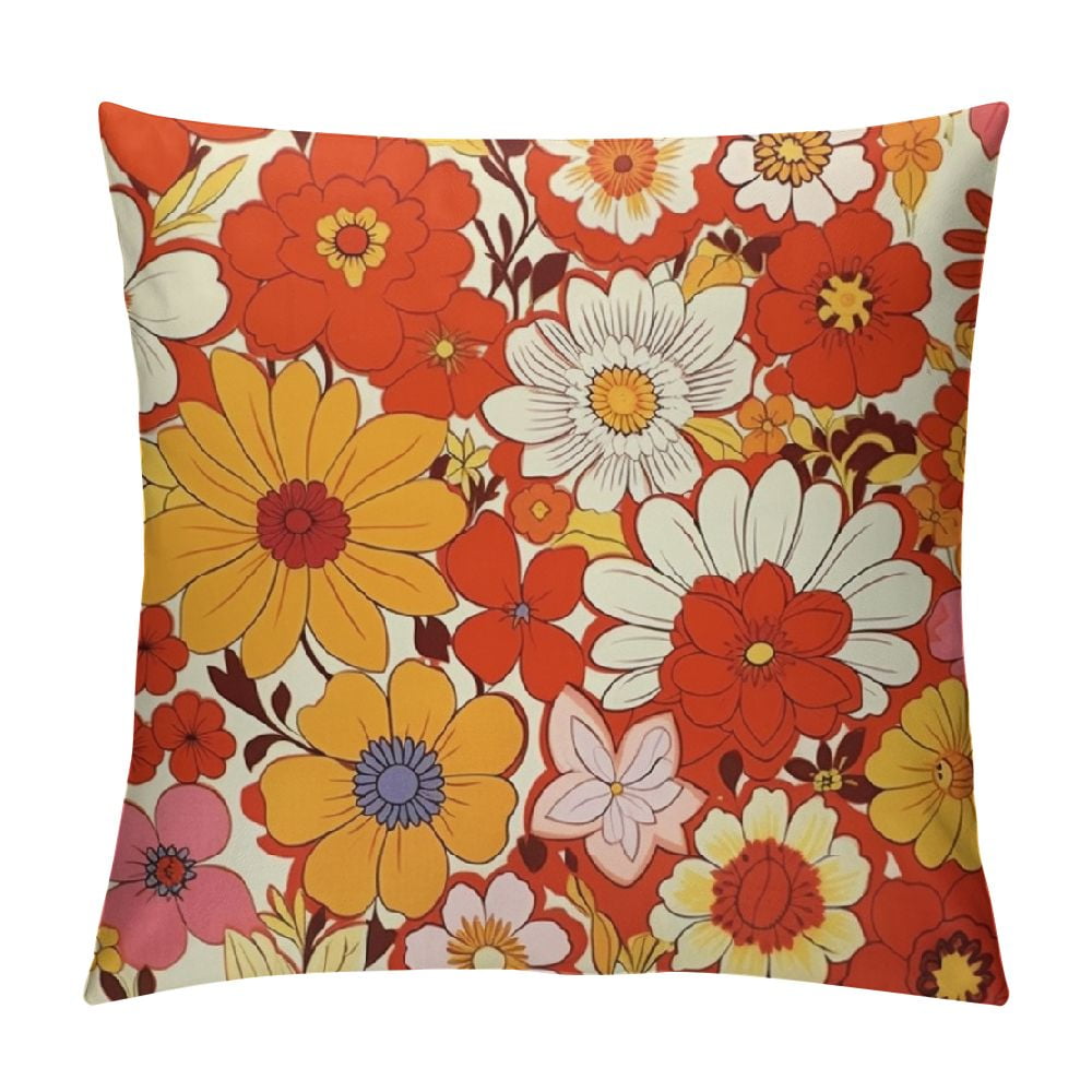 COMIO Boho Floral Throw Pillow Covers Retro Groovy Flowers Cushion ...