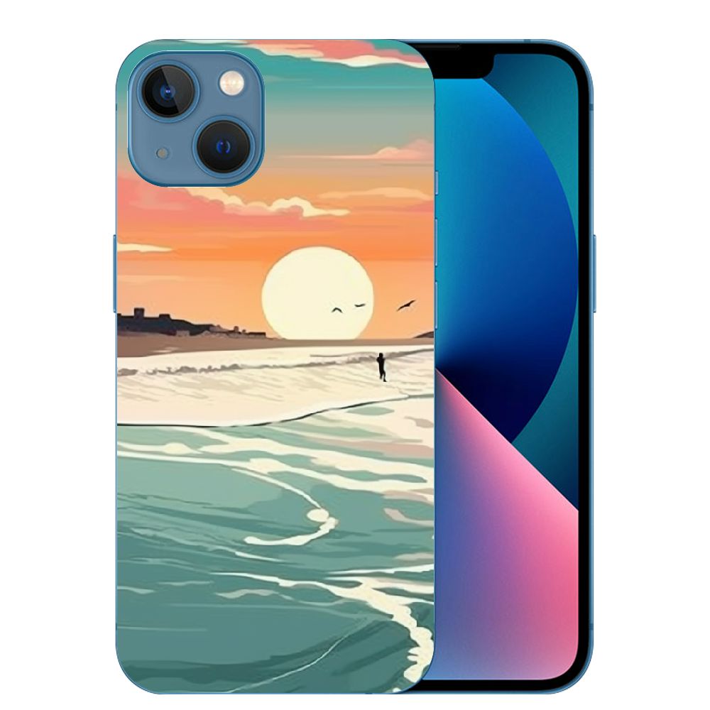 COMIO Boho Minimalistic Beach Sunset Case Compatible with iPhone 14 Pro, Aesthetic Summer Sea ...