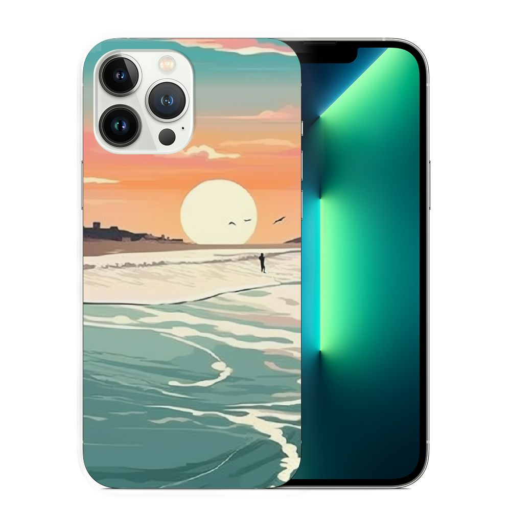 COMIO Boho Minimalistic Beach Sunset Case Compatible with iPhone 14 Pro, Aesthetic Summer Sea ...