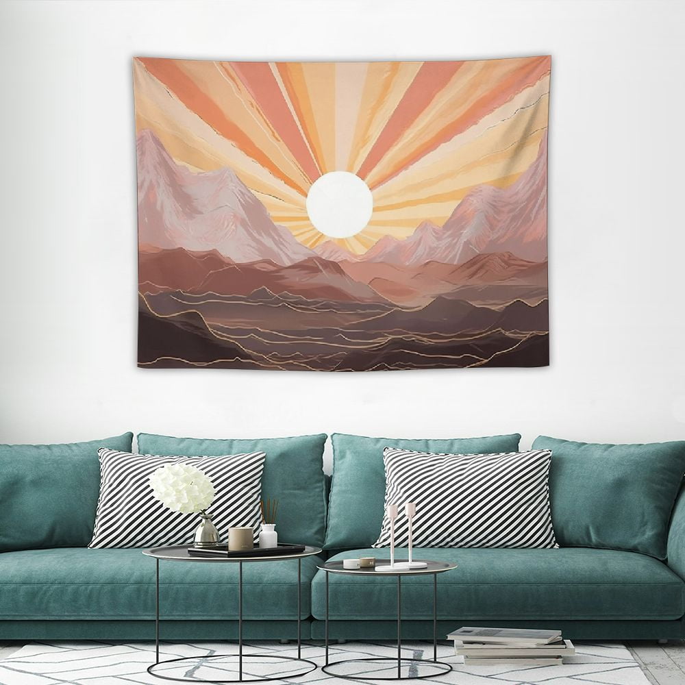 COMIO Boho Mountain Sun Tapestry, Abstract Nature Sunrise Landscape ...