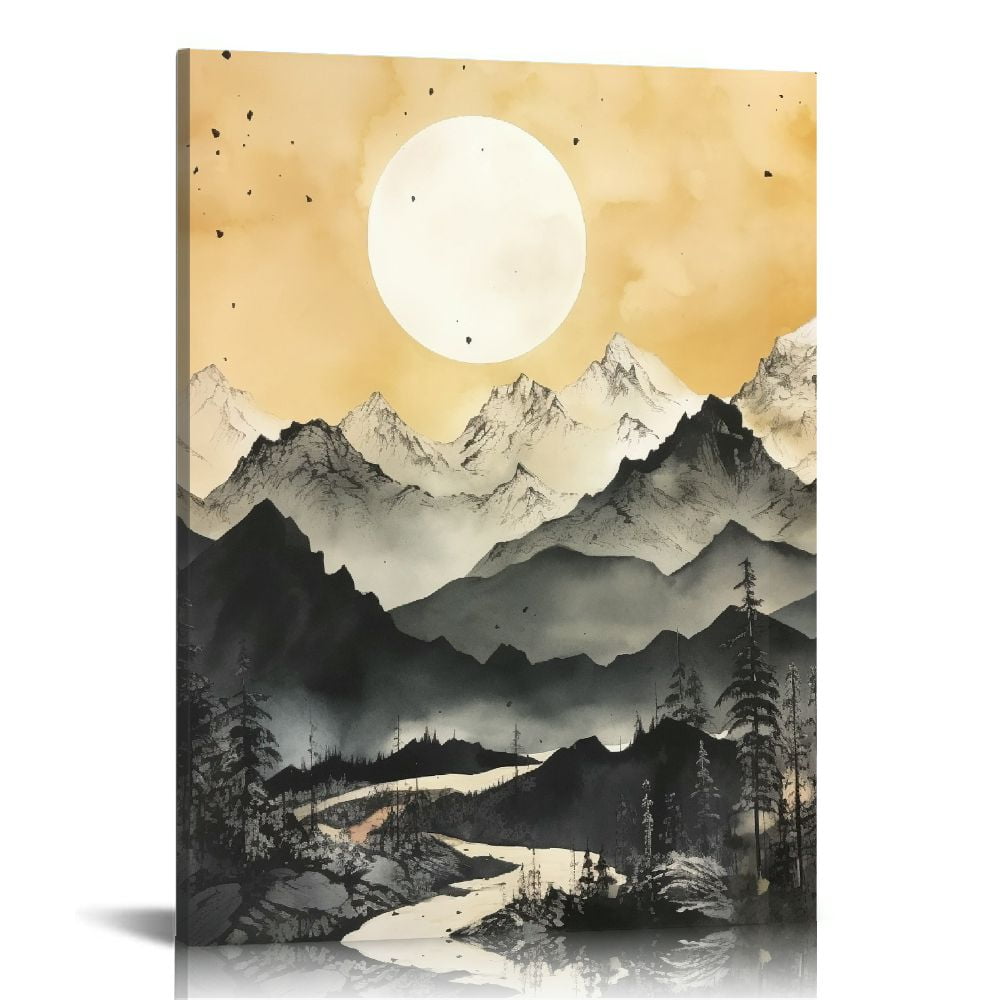 COMIO Boho Mountain Wall Decor- Abstract Canvas Wall Art for Living ...