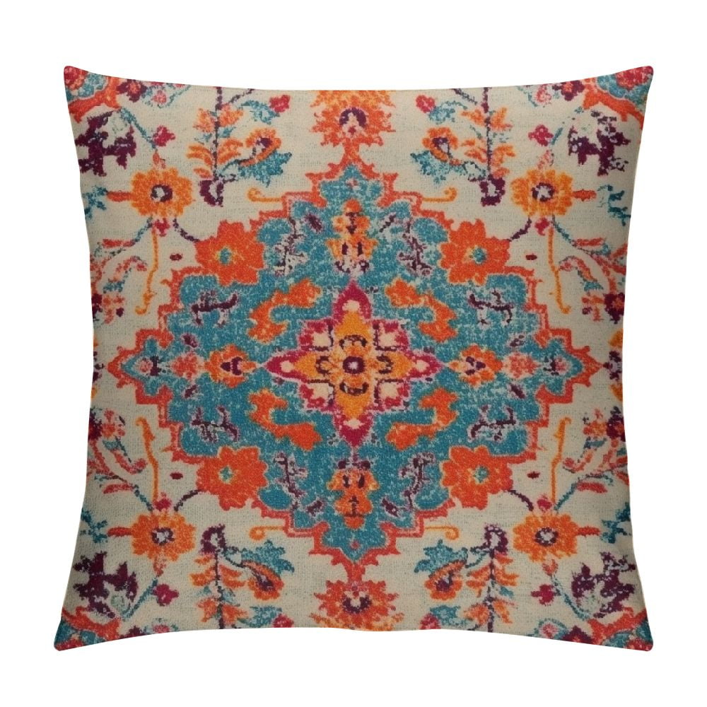 COMIO Boho Orange Blue Pillow Covers Bohemian Carpet Vintage Ethnic ...
