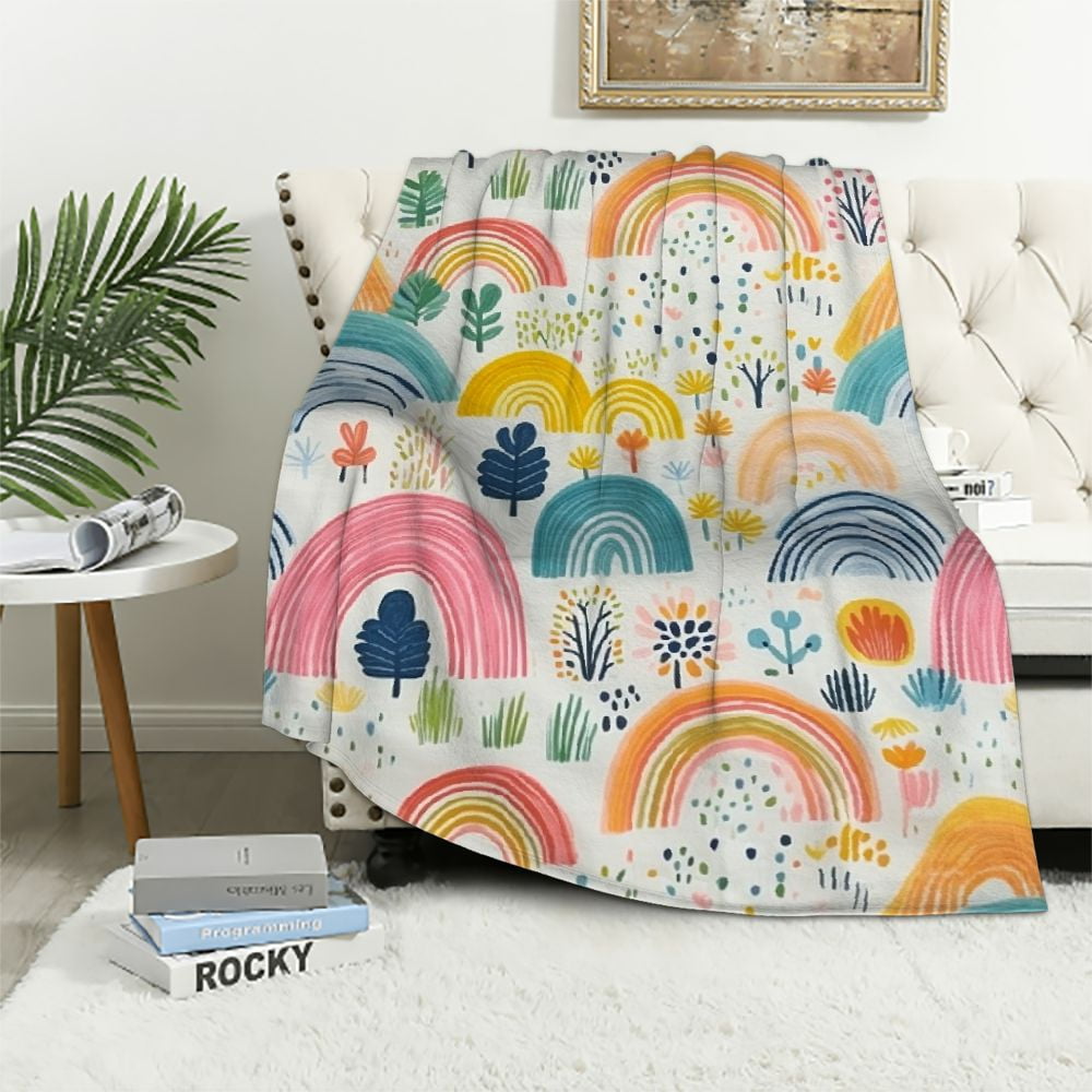 COMIO Boho Rainbow Throw Blanket for Girls, Cozy Bohemian Rainbow ...