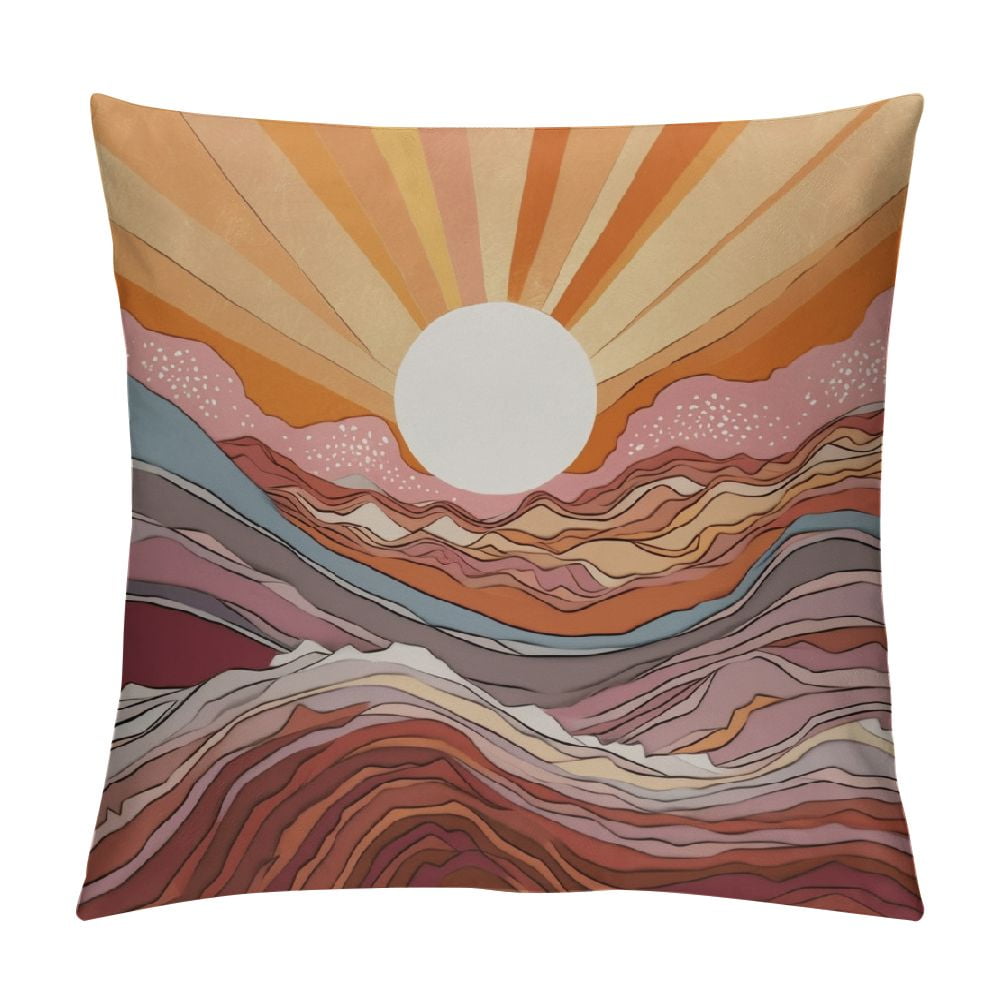 COMIO Boho Sun Abstract Pillow Covers Vintage Sunset Sunrise Mountain ...