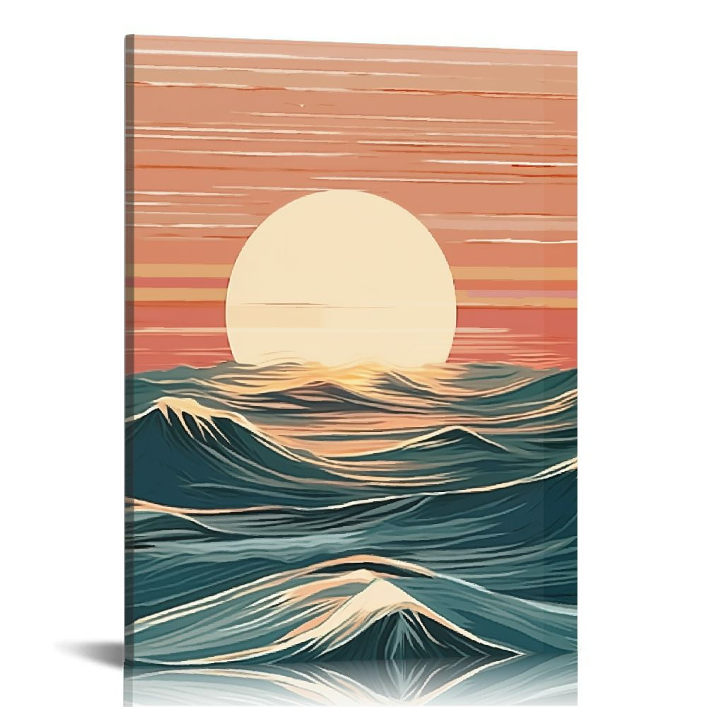 COMIO Boho Sun Wall Art Sunrise And Sunset Pictures Abstract Blue Sea ...