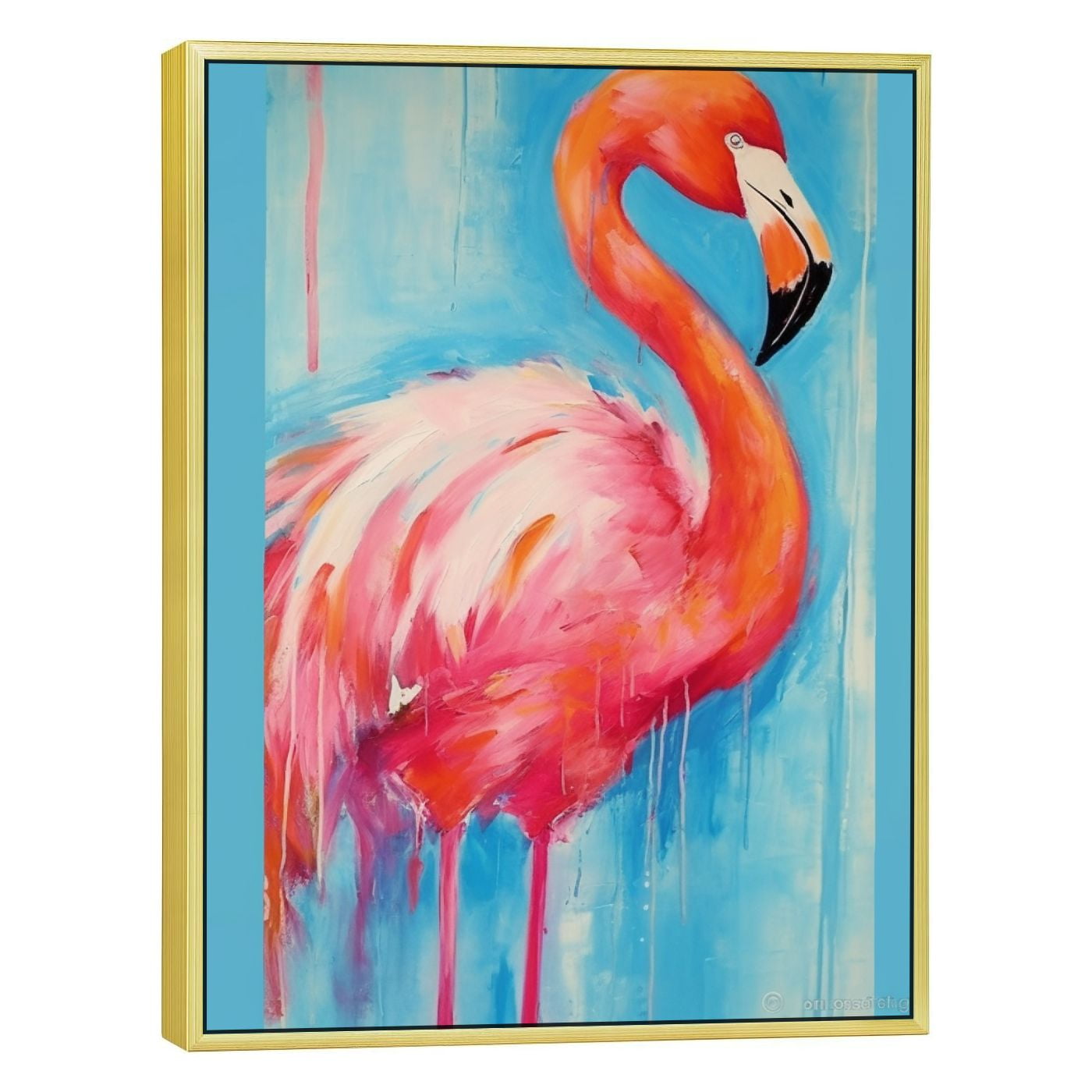 COMIO Bold Abstract Flamingo Painting with Golden Frame 12x16in ...