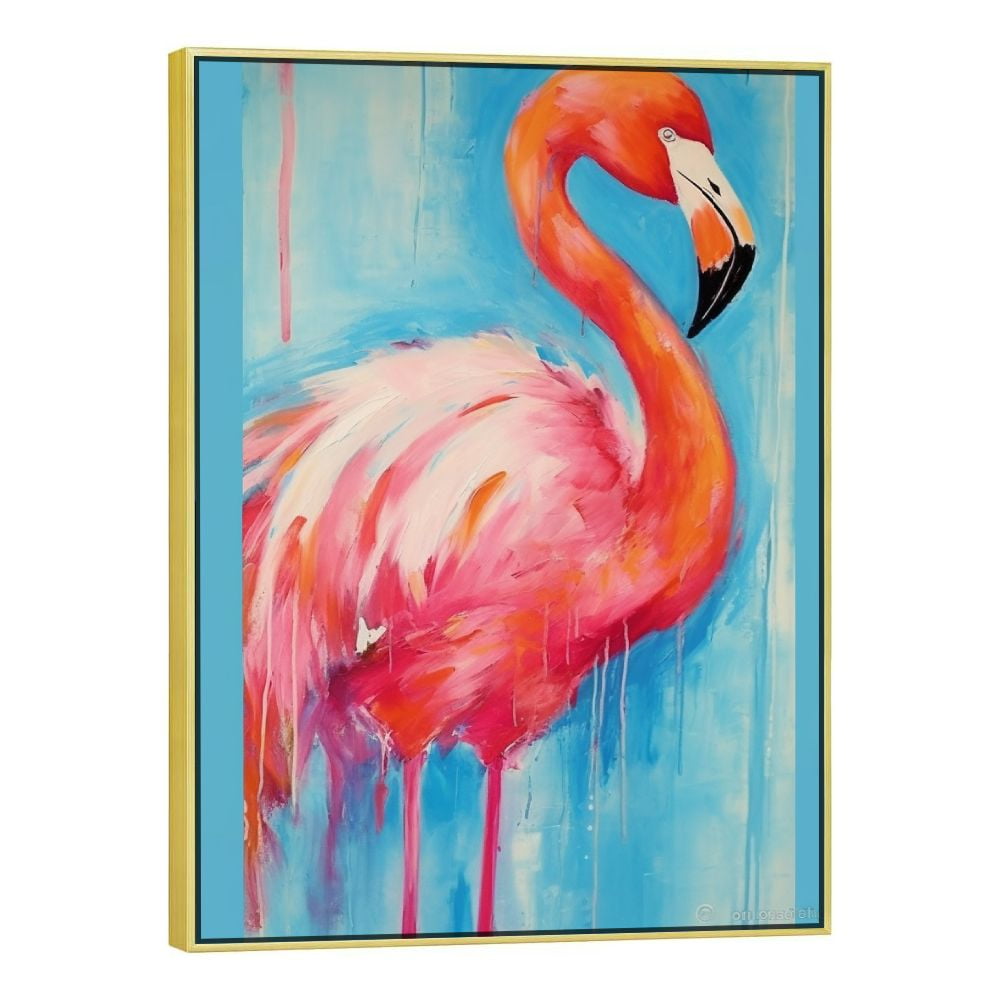 COMIO Bold Abstract Flamingo Painting with Golden Frame 12x16in ...