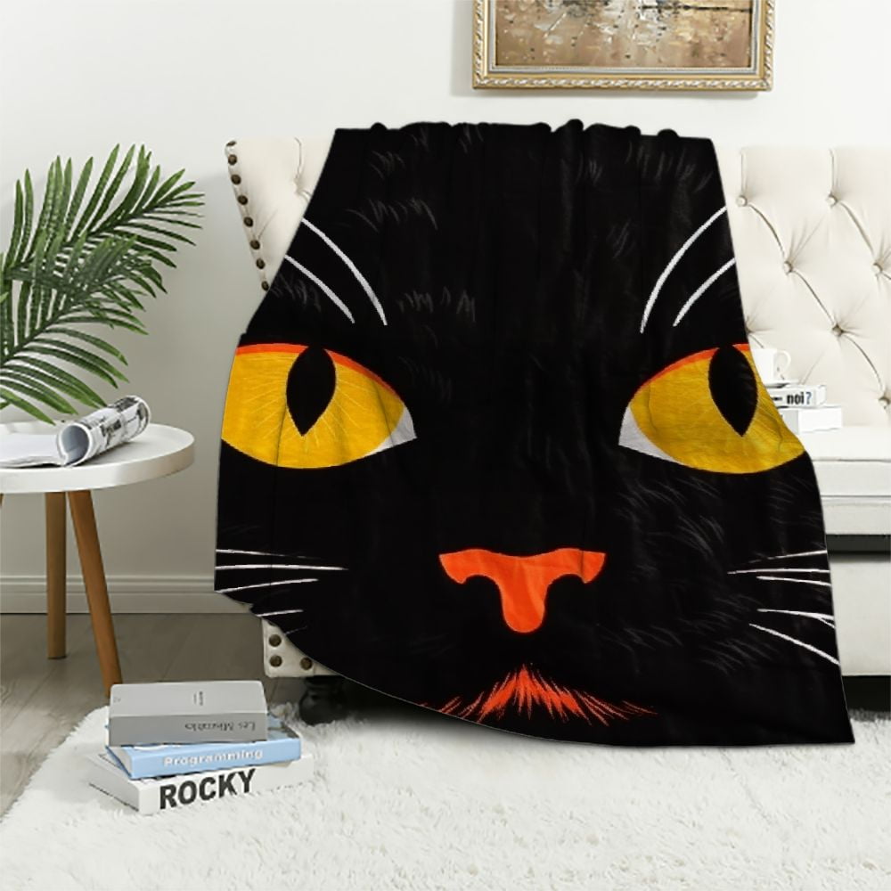 COMIO Boo Cat Bat Printed Blankets, Double Sided Throw Flannel Blanket ...