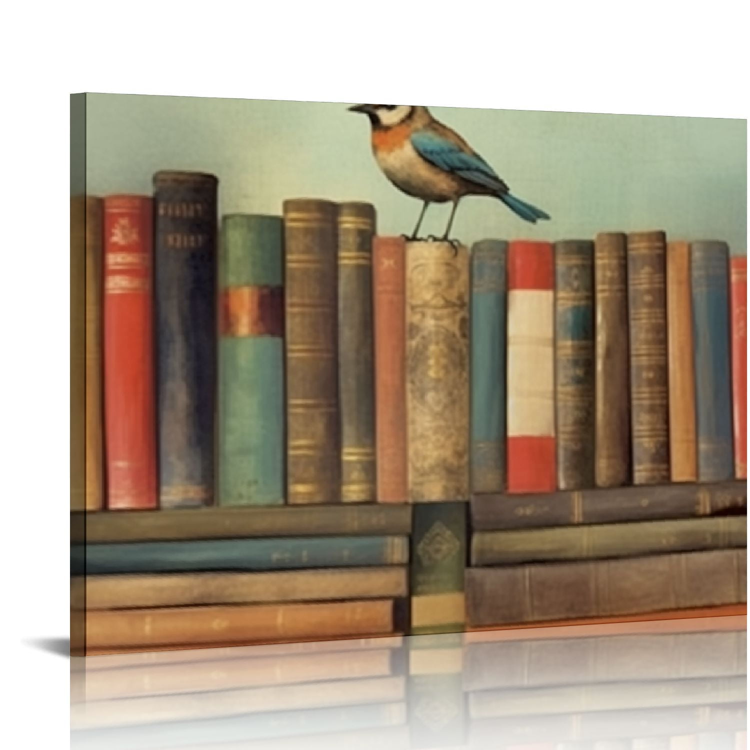 COMIO Books and Birds Green Blue Textured Painting - Walmart.com