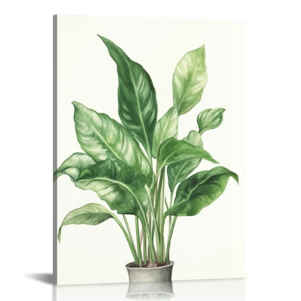 COMIO Botanical Canvas Framed Wall Art Watercolor Green Leaf Tropical ...