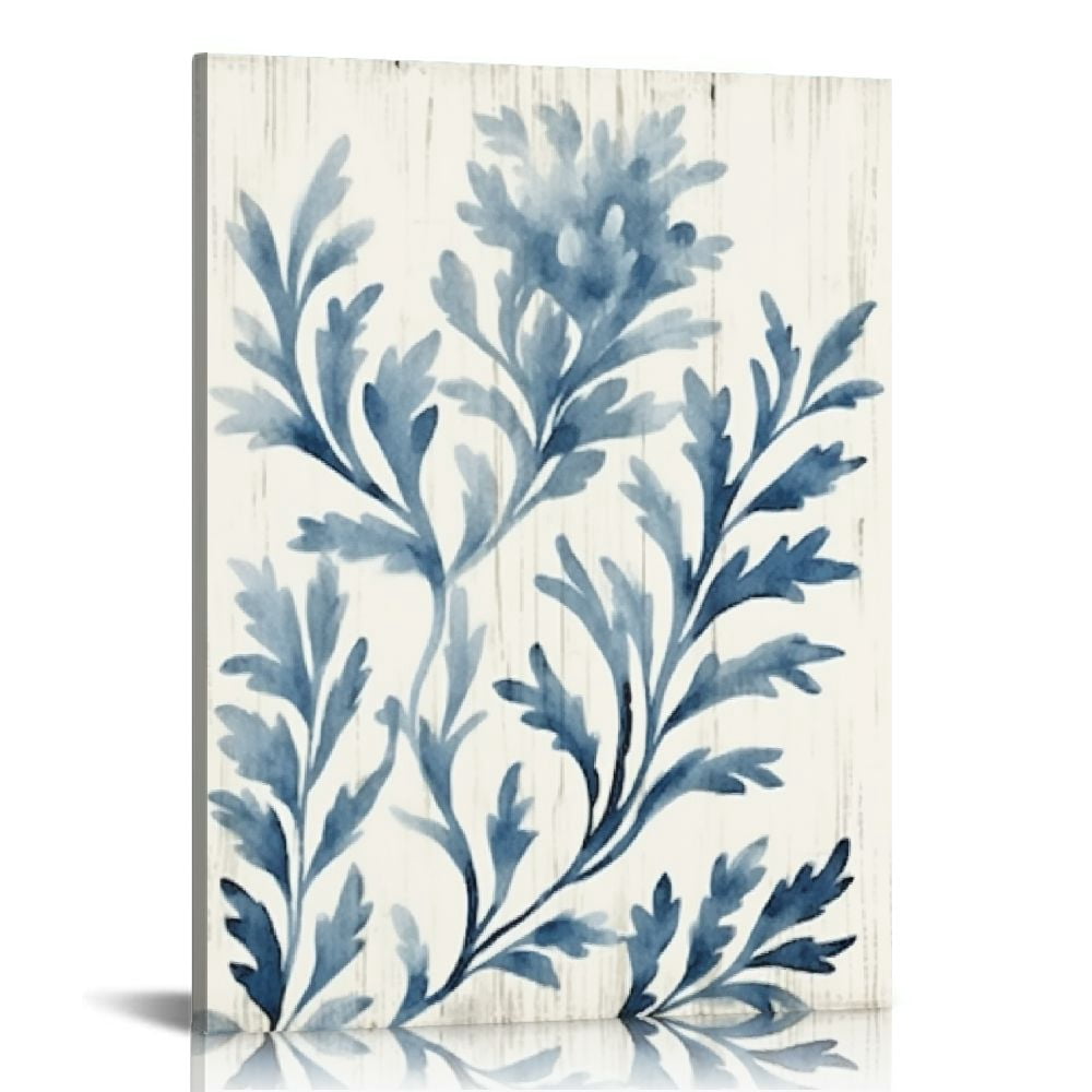 COMIO Botanical Plant Canvas Wall Art Blue Leaf Picture Minimalist ...