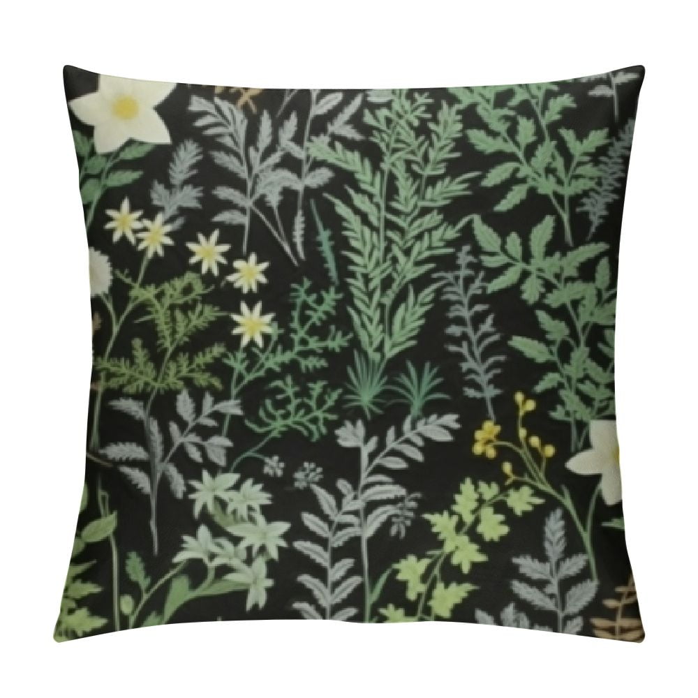 COMIO Botanical Print Floral Pillow Covers Black Sage Green Spring ...