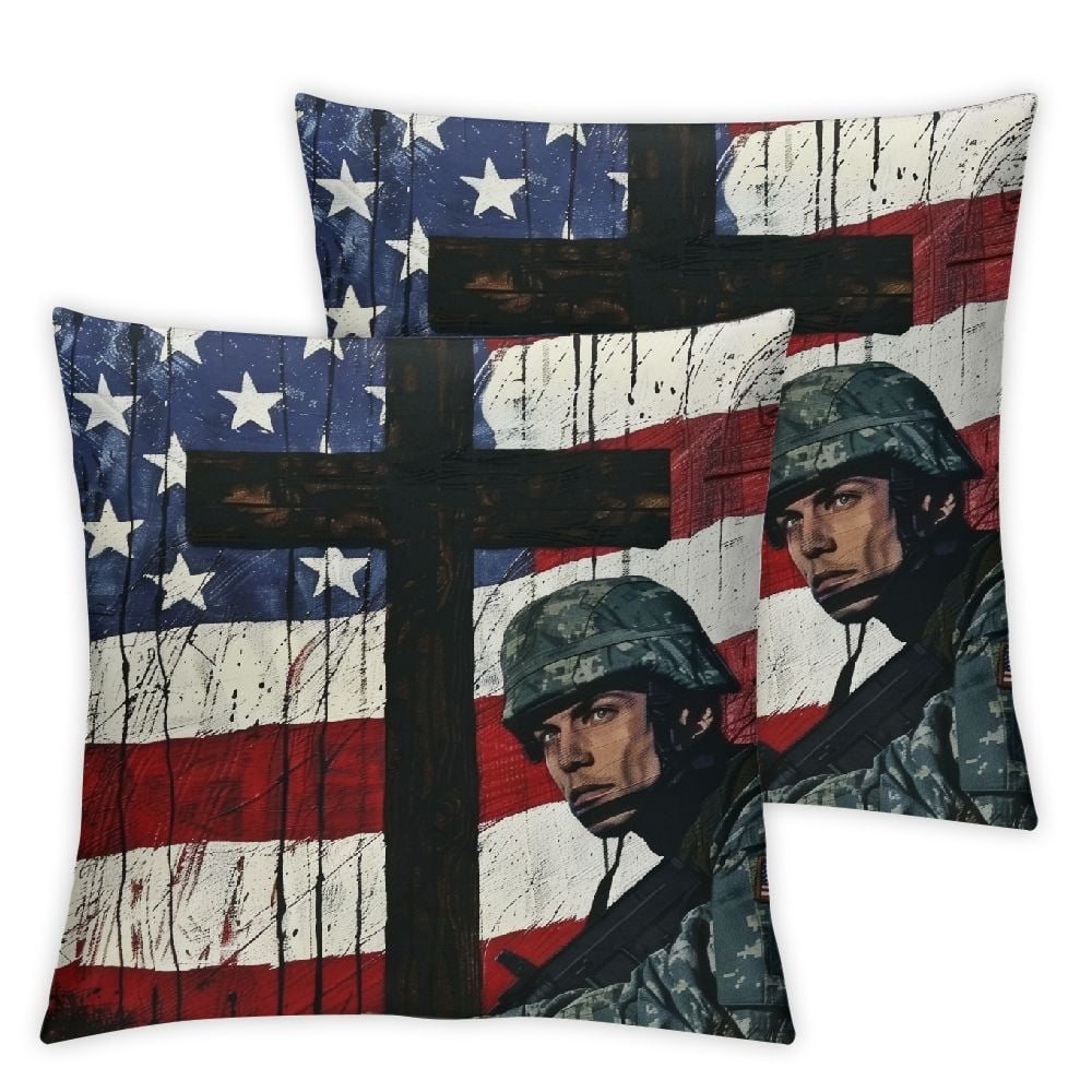 COMIO Boys American Flag Cushion Covers Army Soldier Silhouette Throw ...