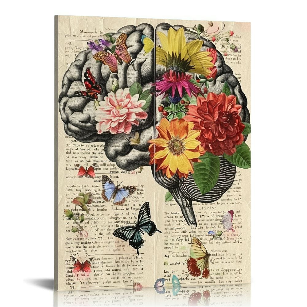 COMIO Brain Art Flower Anatomy Canvas Wall Art Human Brain Butterfly ...