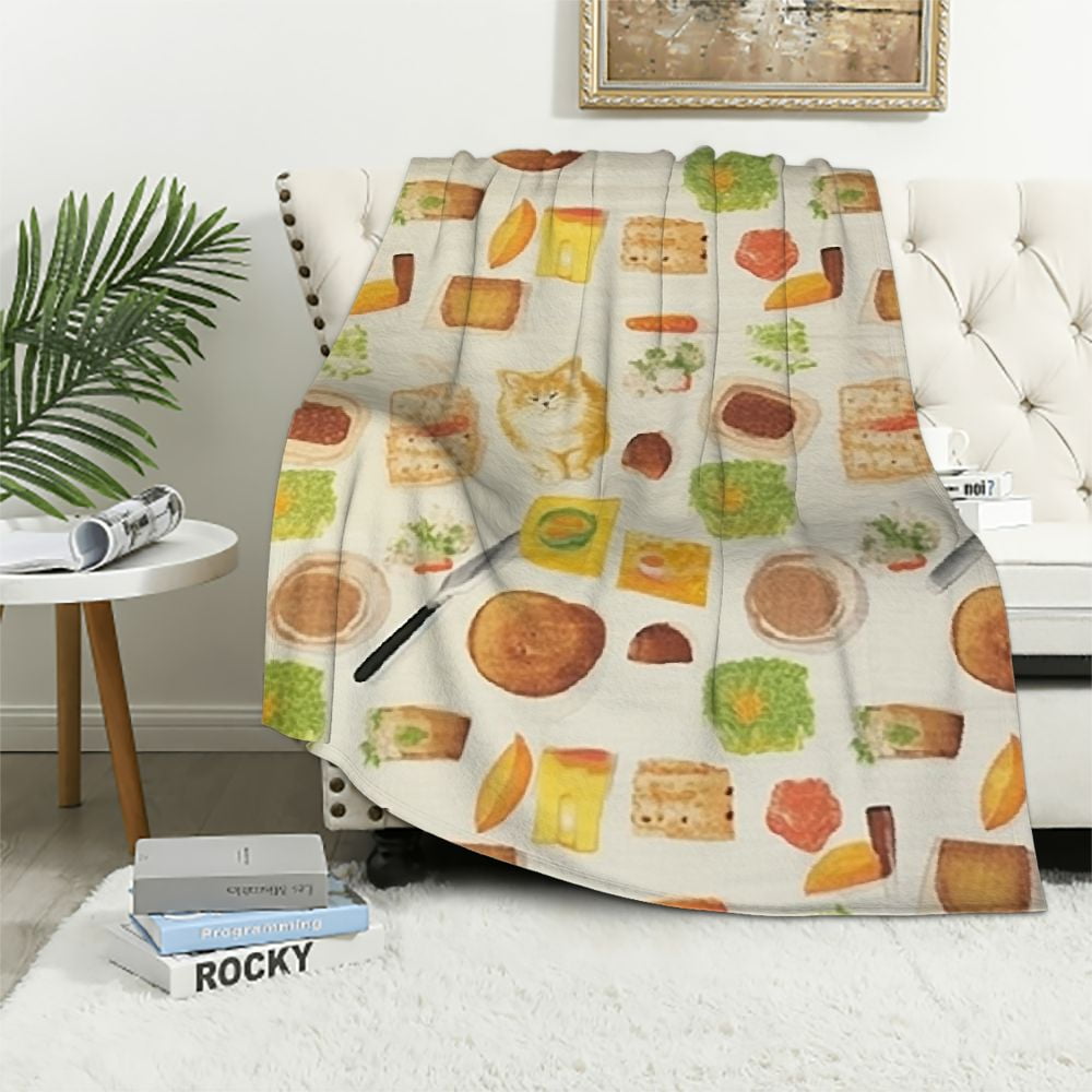 COMIO Breakfast Throw Blanket, Symmetrically Arranged Egg Croissants ...
