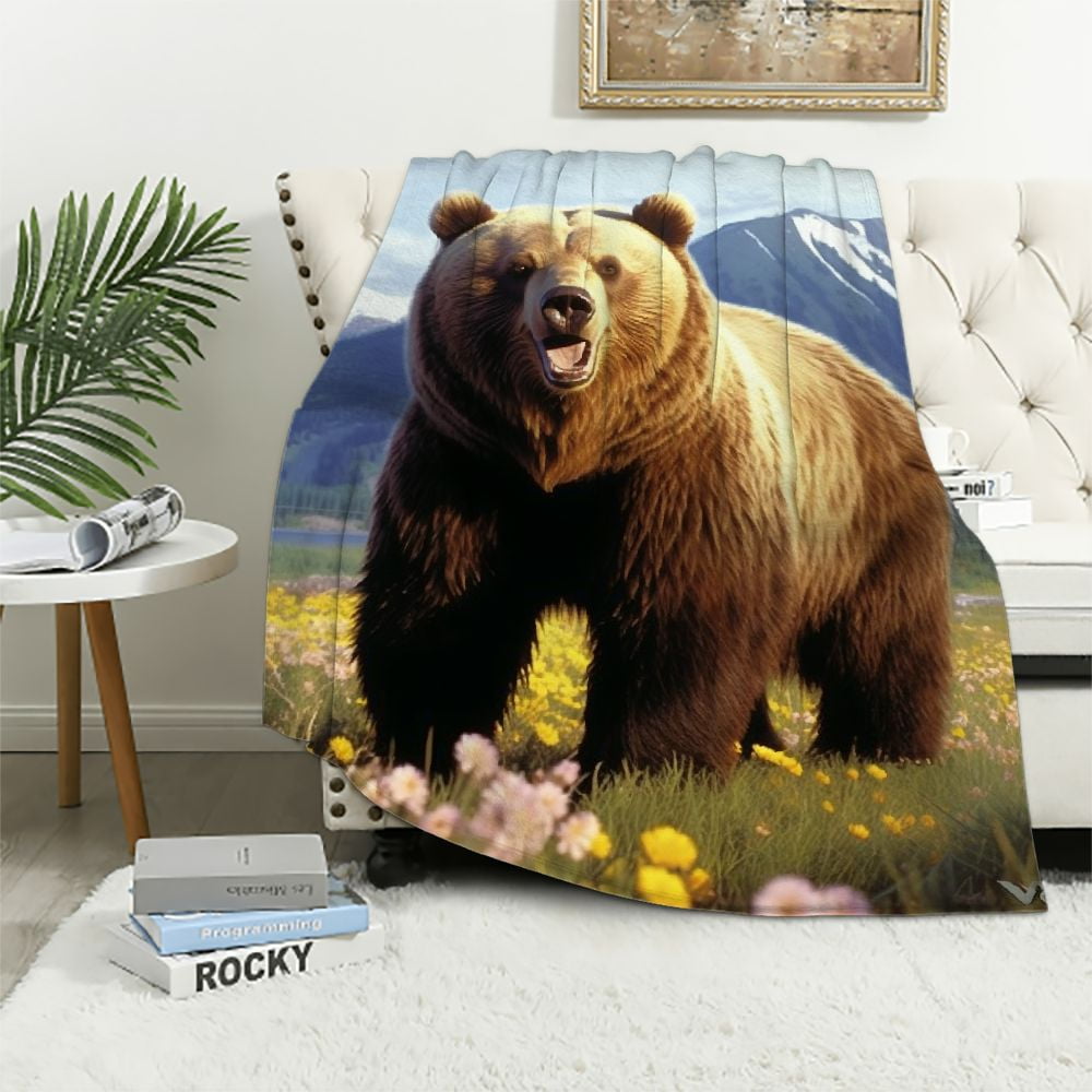 COMIO Brown Bear Blanket Giant Grizzly Bear Blanket Soft Fuzzy Plush ...