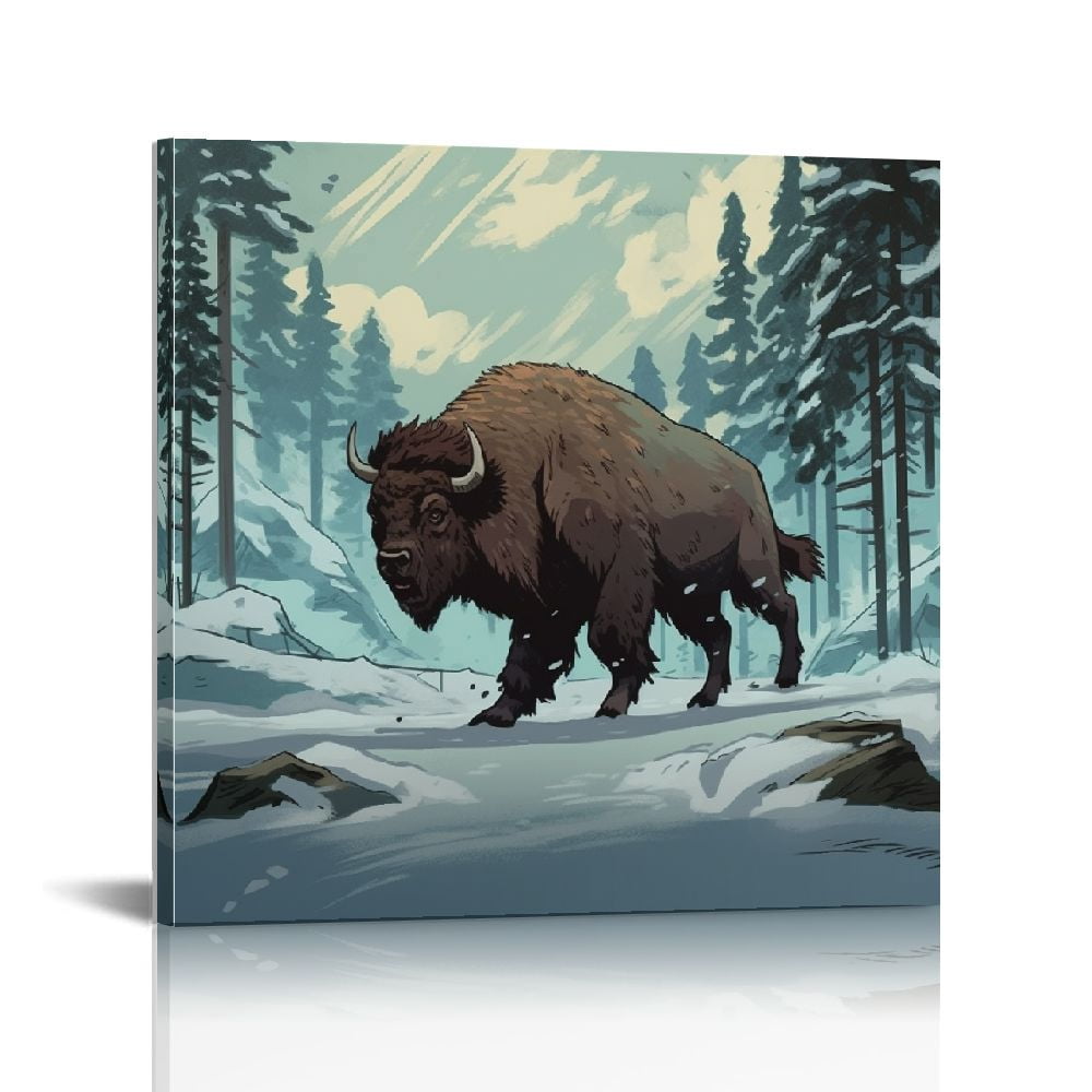 COMIO Brown Bison Running, Wildlife Artistic Wall Art, Framed Canvas ...