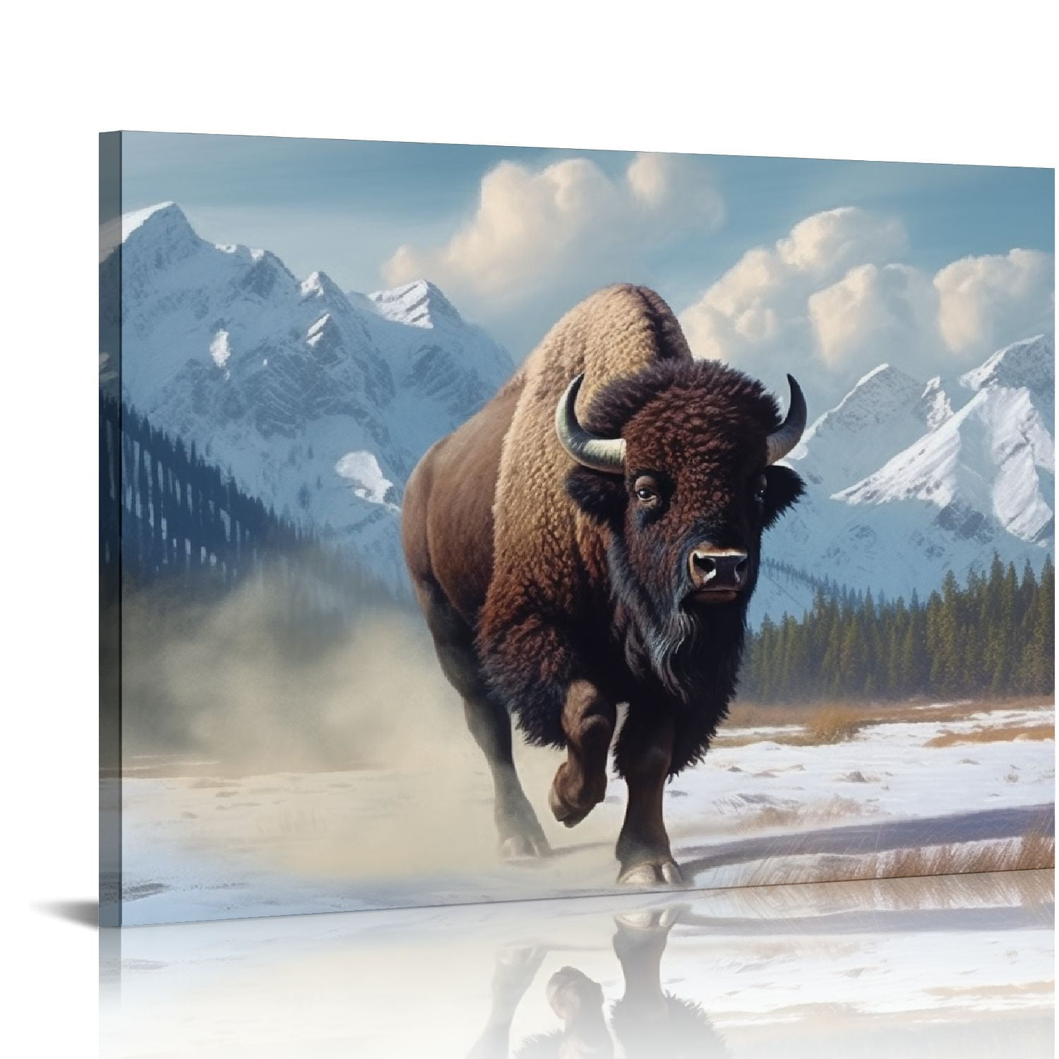 COMIO Brown Bison Running, Wildlife Artistic Wall Art, Framed Canvas ...