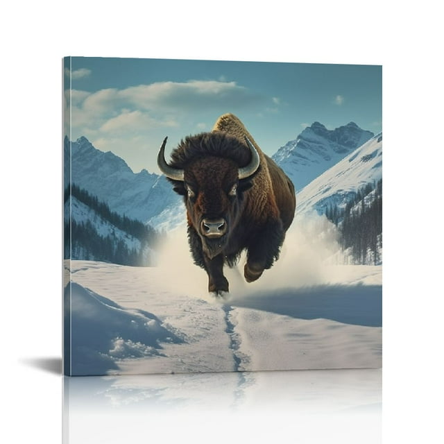 COMIO Brown Bison Running, Wildlife Artistic Wall Art, Framed Canvas ...