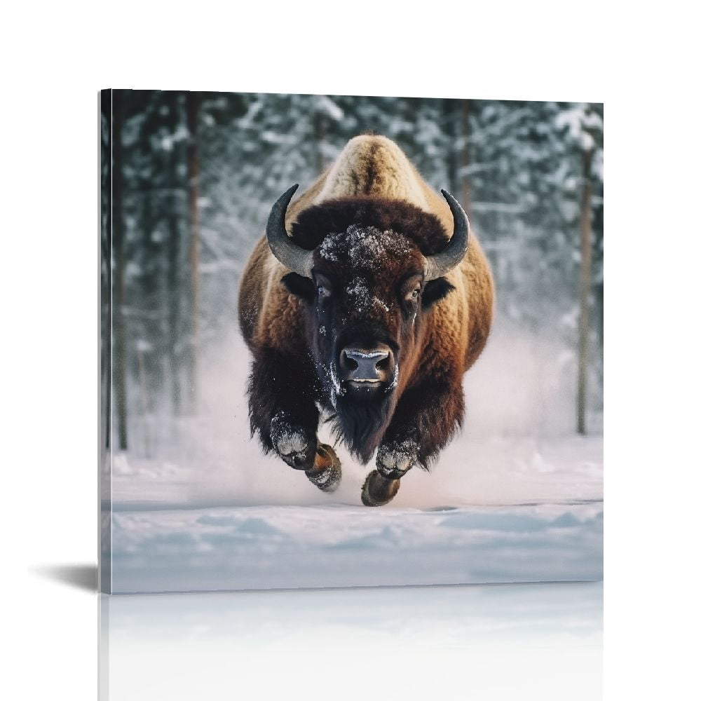 COMIO Brown Bison Running, Wildlife Artistic Wall Art, Framed Canvas ...