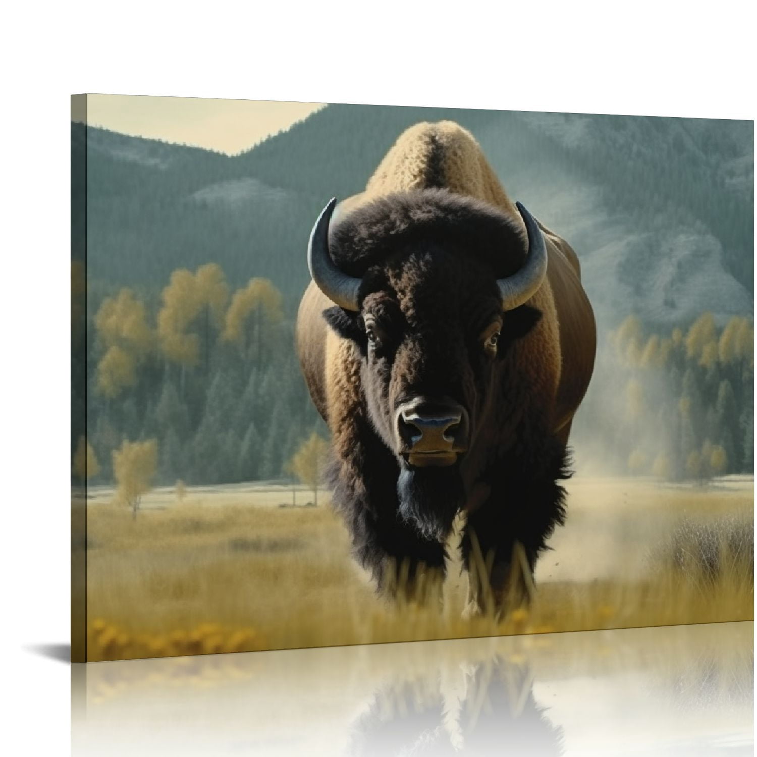 COMIO Brown Bison Running, Wildlife Artistic Wall Art, Framed Canvas ...