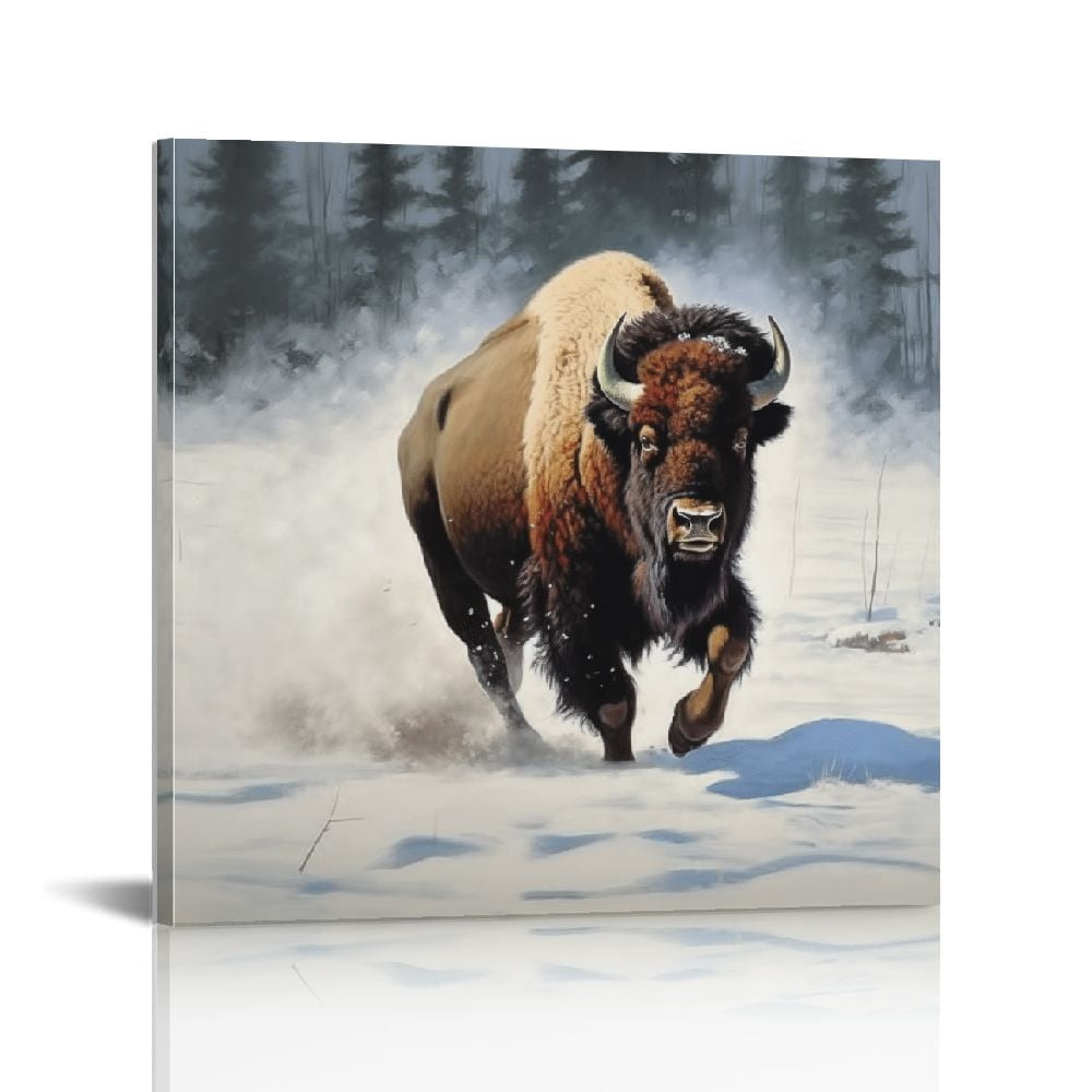 COMIO Brown Bison Running, Wildlife Artistic Wall Art, Framed Canvas ...