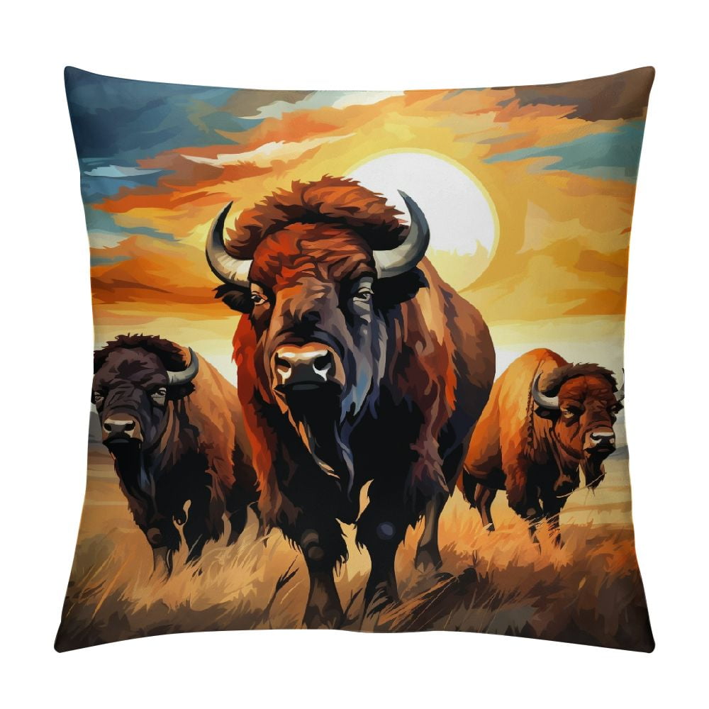 COMIO Buffalo Throw Pillow Covers Vintage America Western Bison Head ...