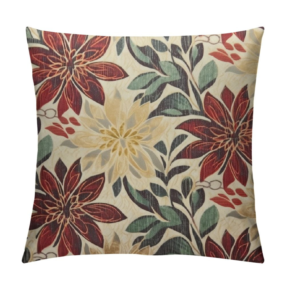 COMIO Burgundy Red Brown Pillow Covers Summer Rust Geometric Flower ...