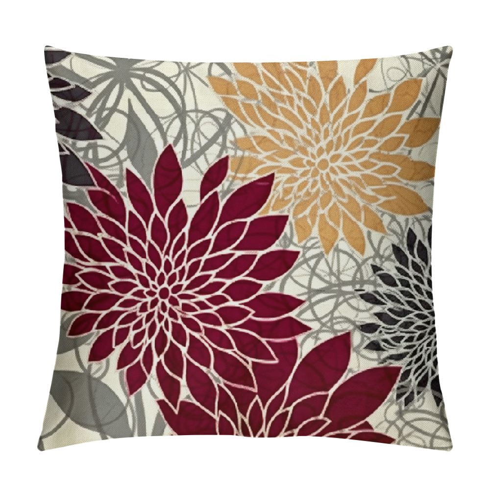 COMIO Burgundy Red Pillow Covers Dahlia Flower Red Wine Colored Pillow ...