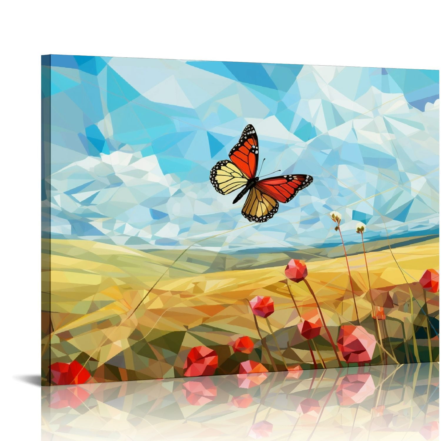 COMIO Butterfly Canvas Wall Art Colorful Wildflower Wall Decor ...