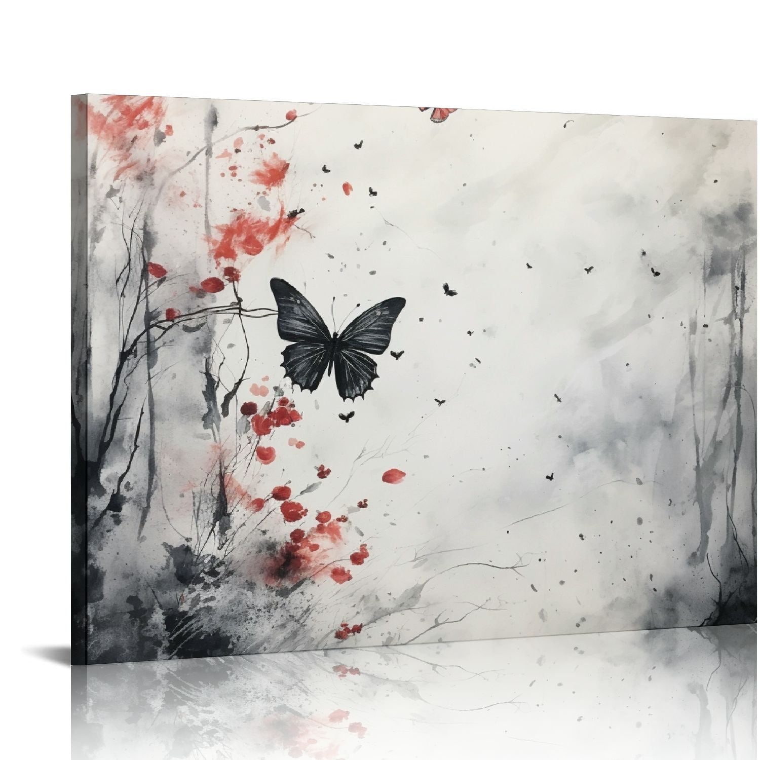 COMIO Butterfly Canvas Wall Art Pink and Grey Butterfly Wings Insect ...